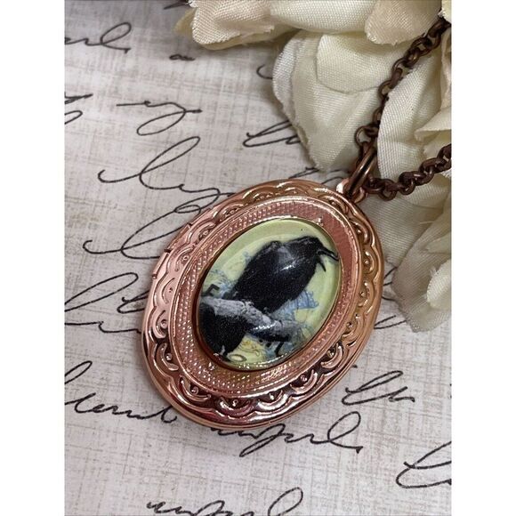 Fancy Fox Boutique | Jewelry | Rosegold Brass Raven Black Crow Locket ...